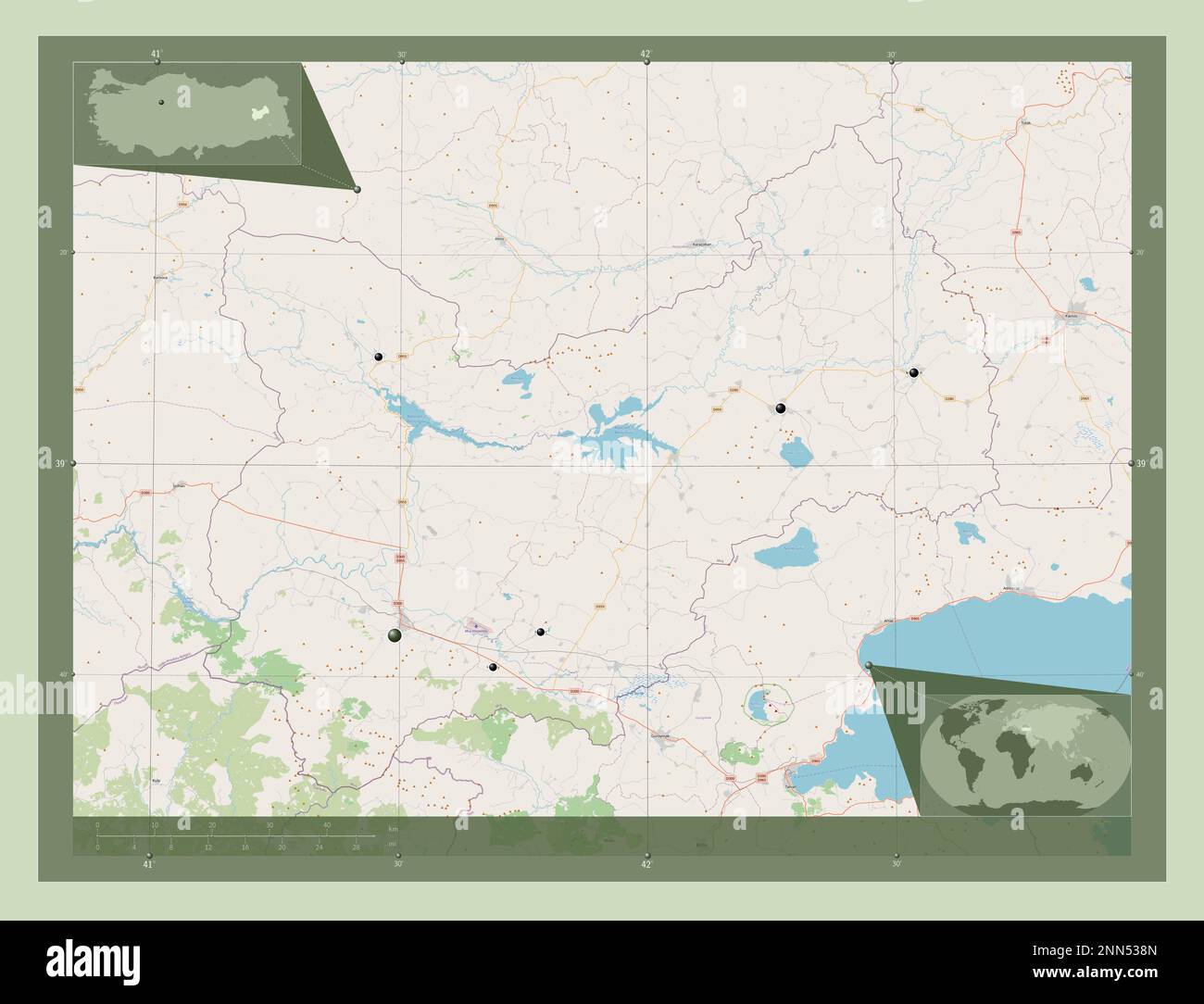 Mus, province of Turkiye. Open Street Map. Locations of major cities of ...
