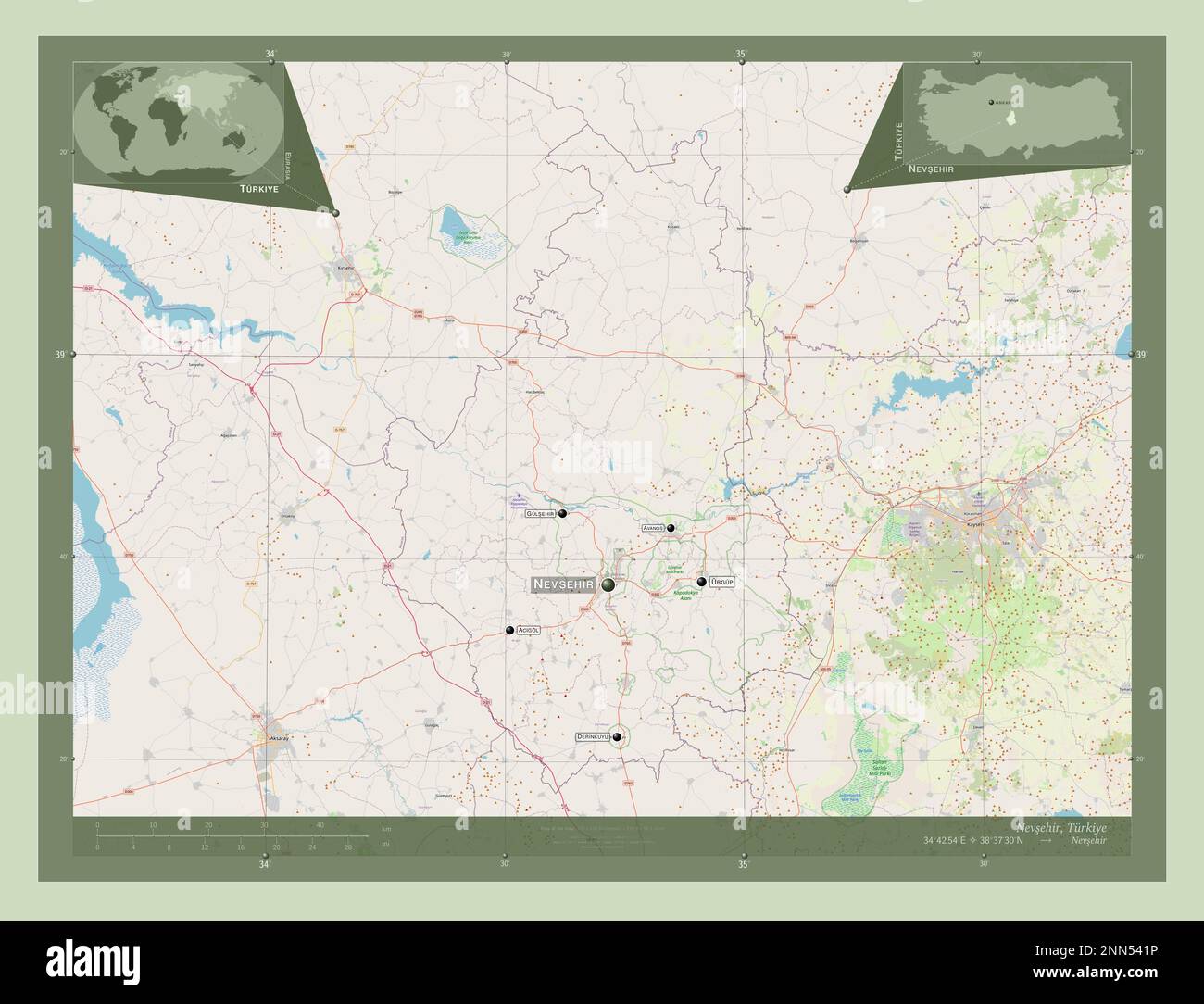 Nevsehir, province of Turkiye. Open Street Map. Locations and names of ...