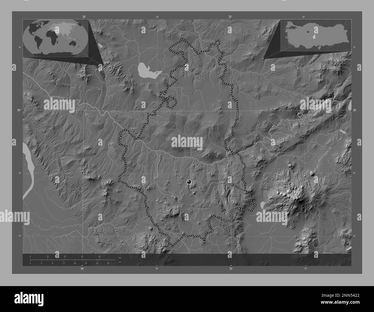Nevsehir, province of Turkiye. Bilevel elevation map with lakes and ...