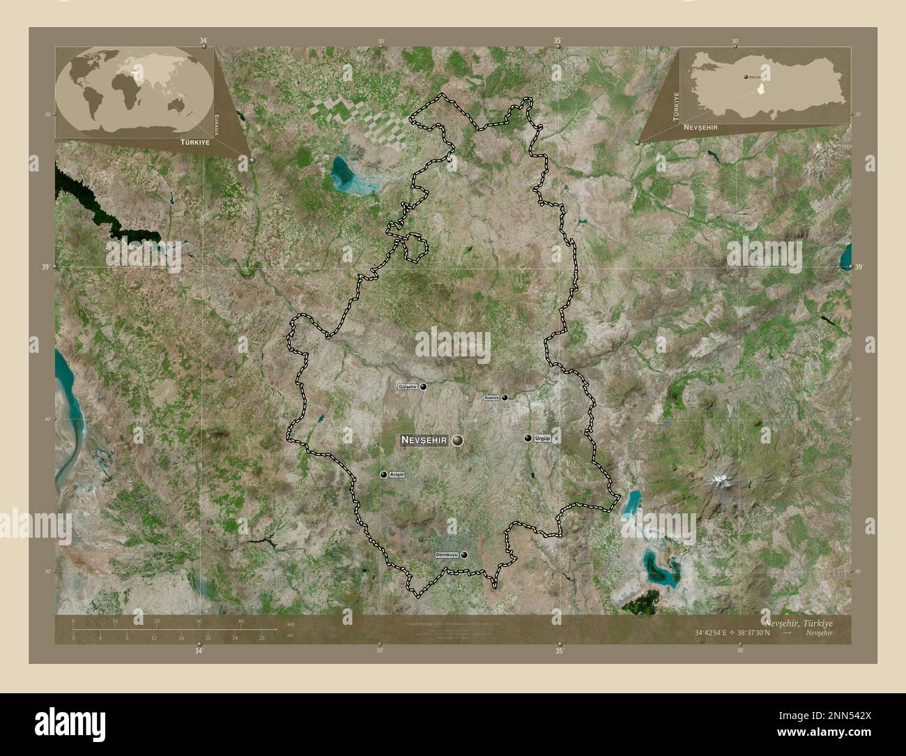 Nevsehir, province of Turkiye. High resolution satellite map. Locations ...