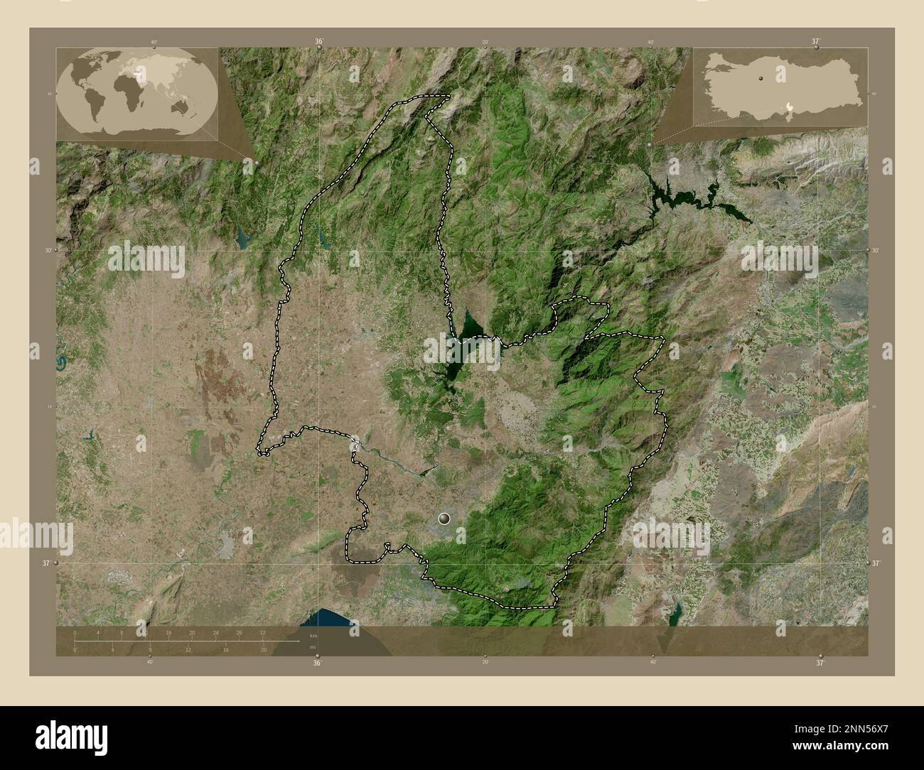 Osmaniye, province of Turkiye. High resolution satellite map. Corner ...