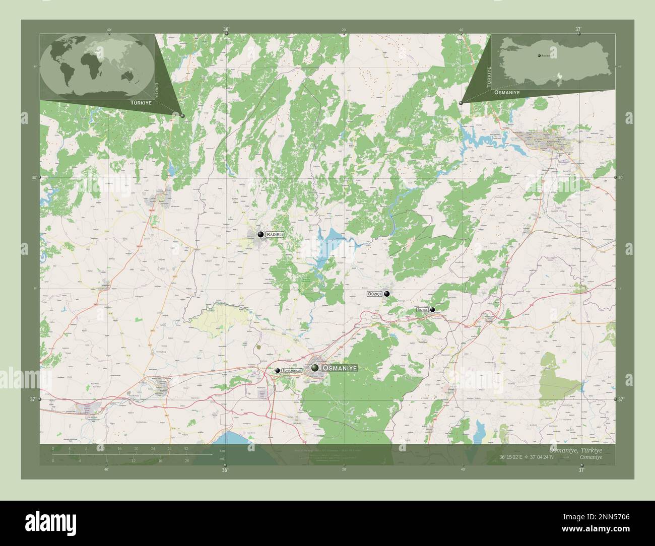 Osmaniye, province of Turkiye. Open Street Map. Locations and names of ...