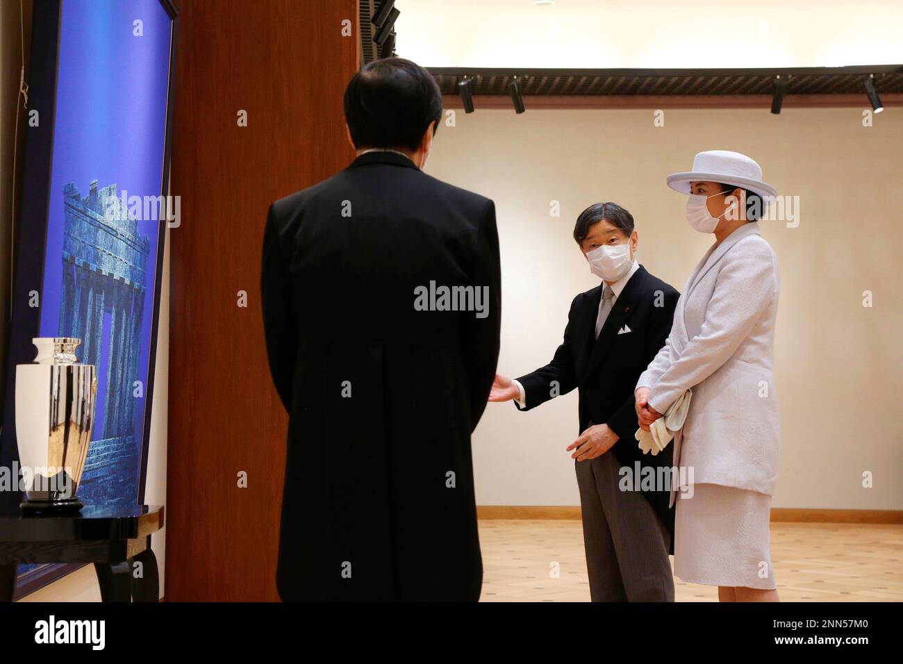 Japan's Emperor Naruhito and Empress Masako view a work prior to the ...