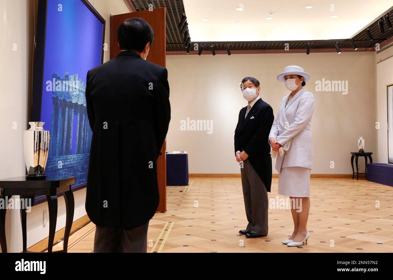 Japan's Emperor Naruhito and Empress Masako view a work prior to the ...