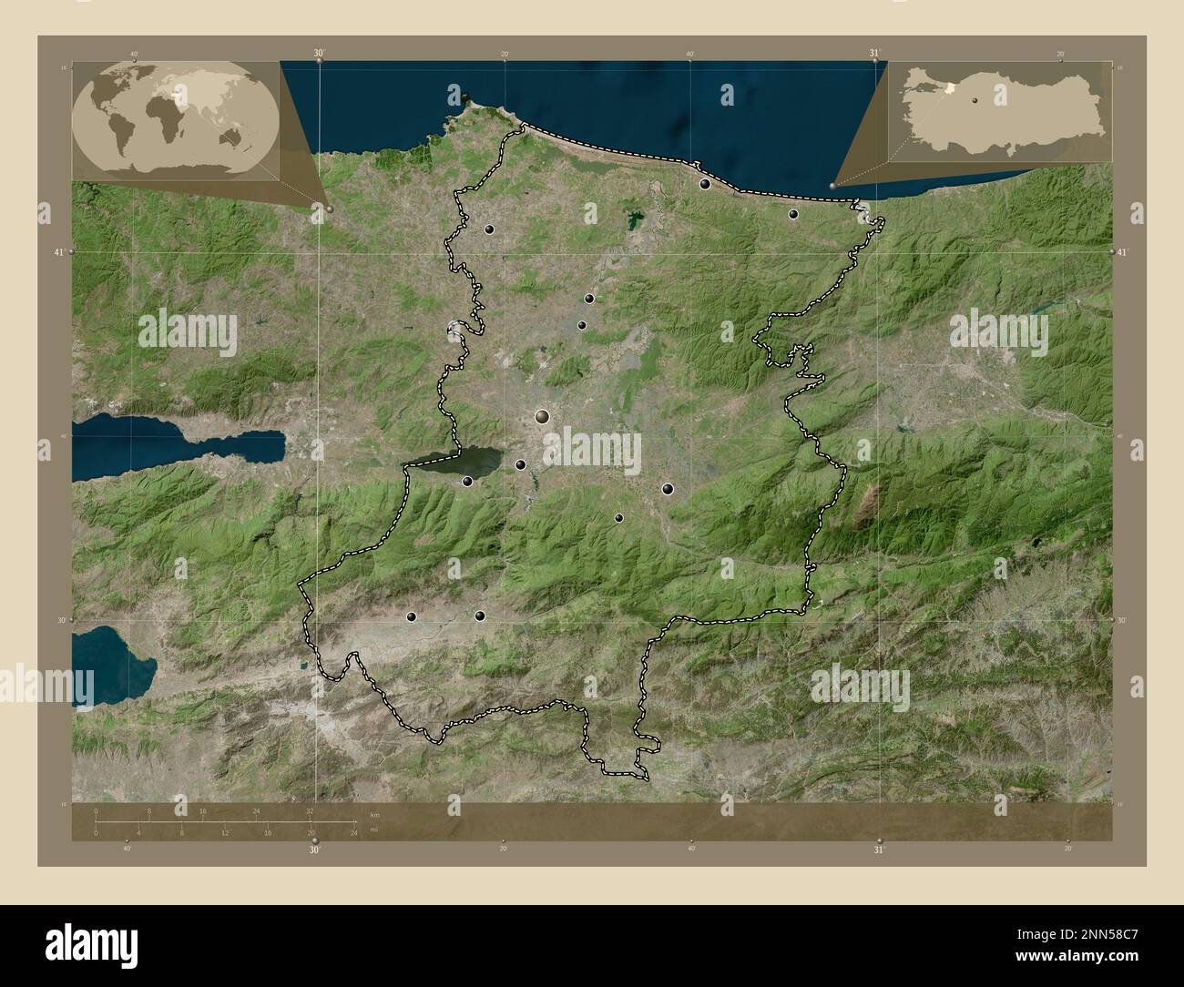 Sakarya, province of Turkiye. High resolution satellite map. Locations ...