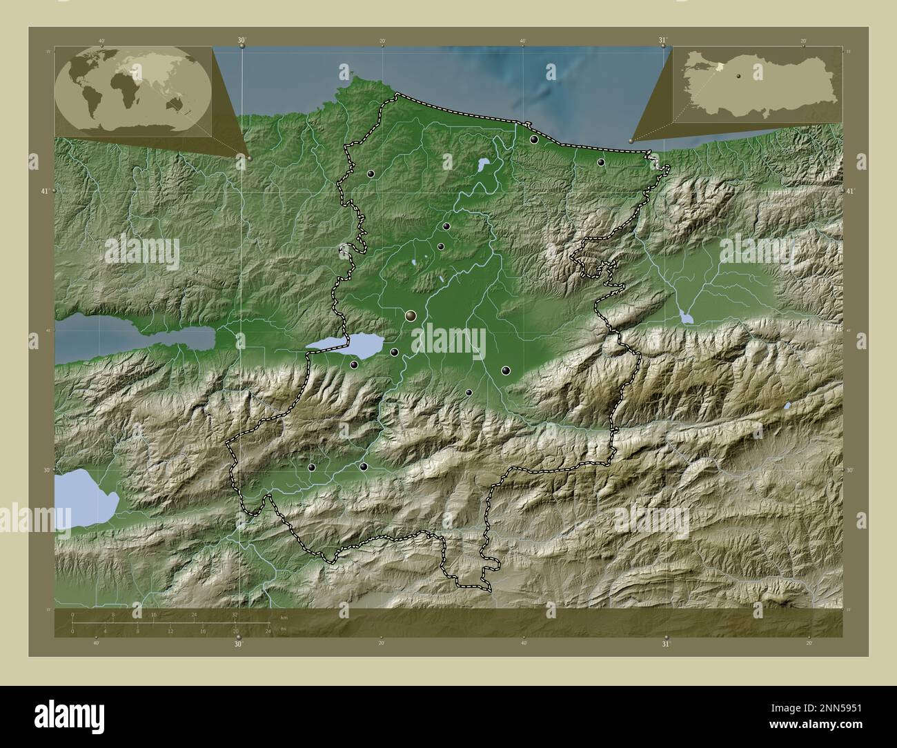 Sakarya, province of Turkiye. Elevation map colored in wiki style with ...