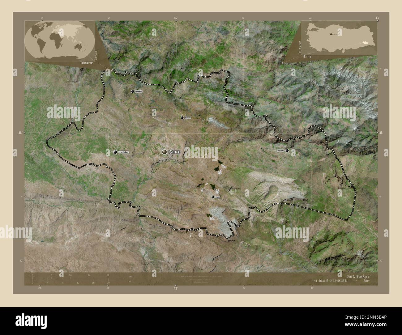 Siirt, province of Turkiye. High resolution satellite map. Locations ...
