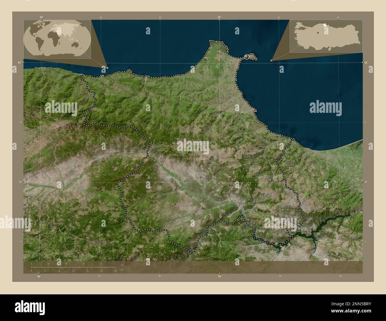 Sinop, province of Turkiye. High resolution satellite map. Corner ...