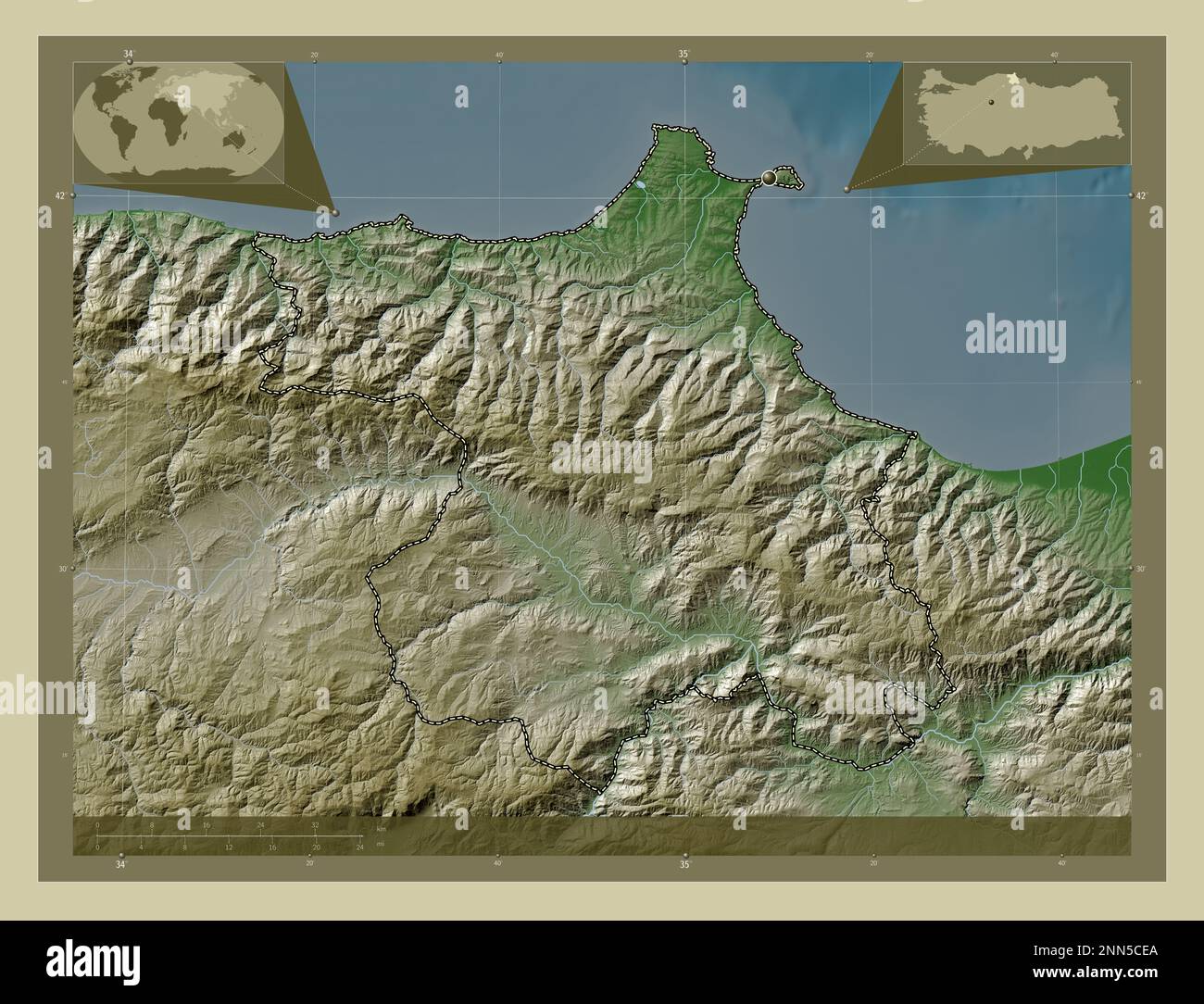 Sinop, province of Turkiye. Elevation map colored in wiki style with ...