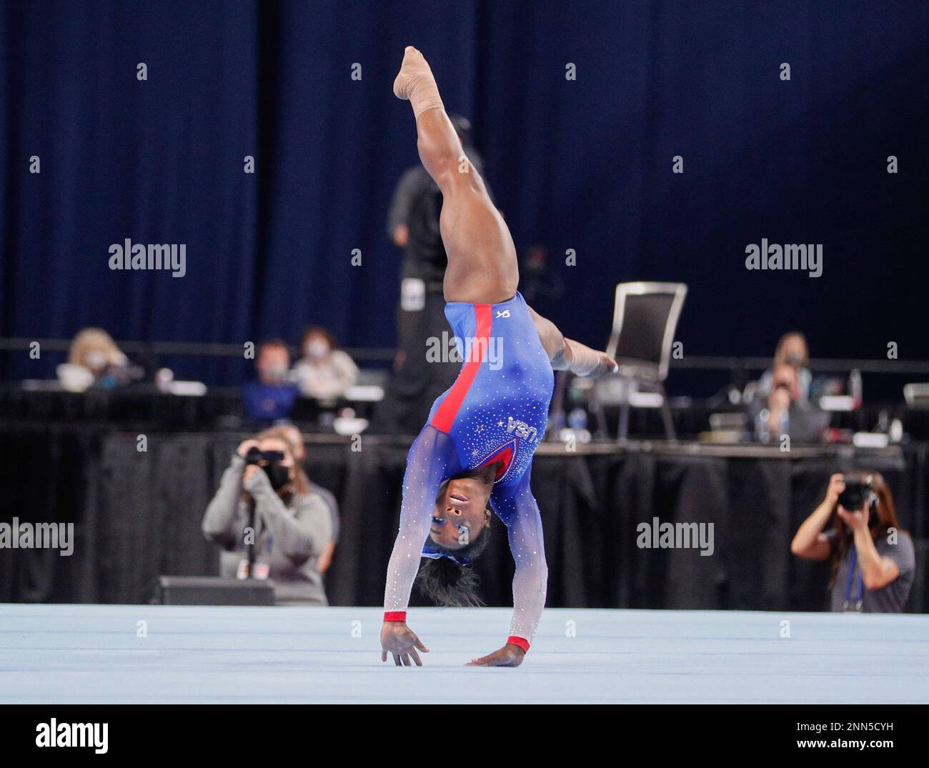 June 25, 2021: Simone Biles starts a tumbling pass during Day 1 of the ...