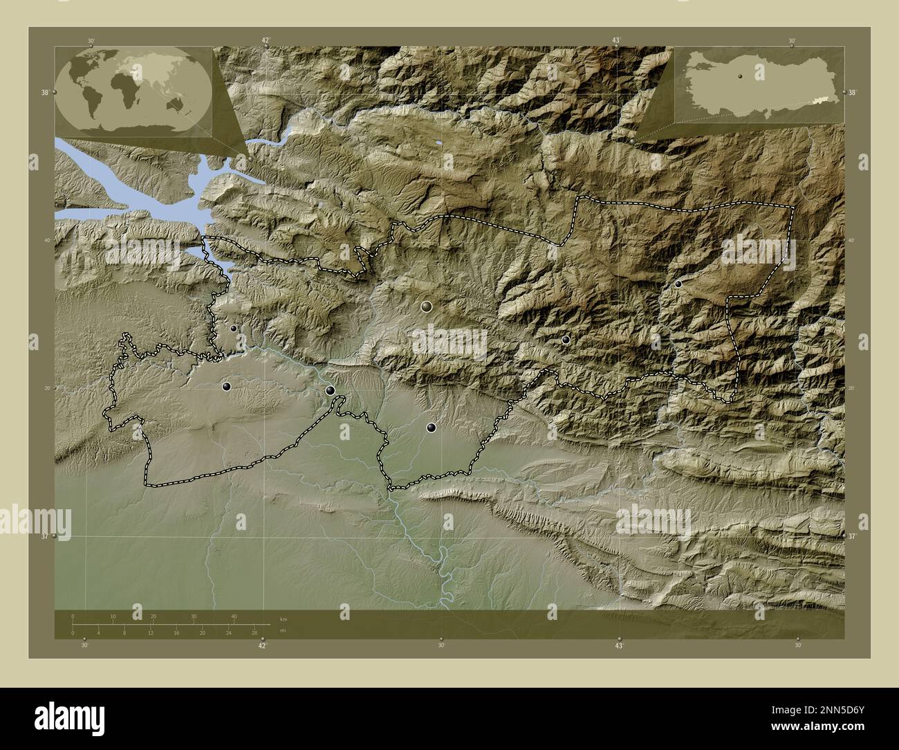 Srnak, province of Turkiye. Elevation map colored in wiki style with ...