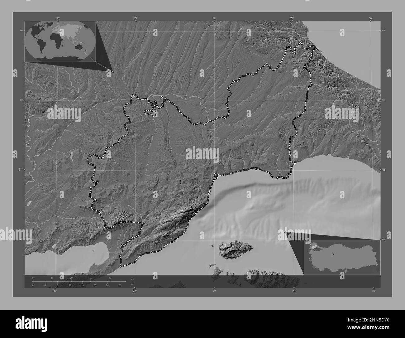 Tekirdag, province of Turkiye. Bilevel elevation map with lakes and ...