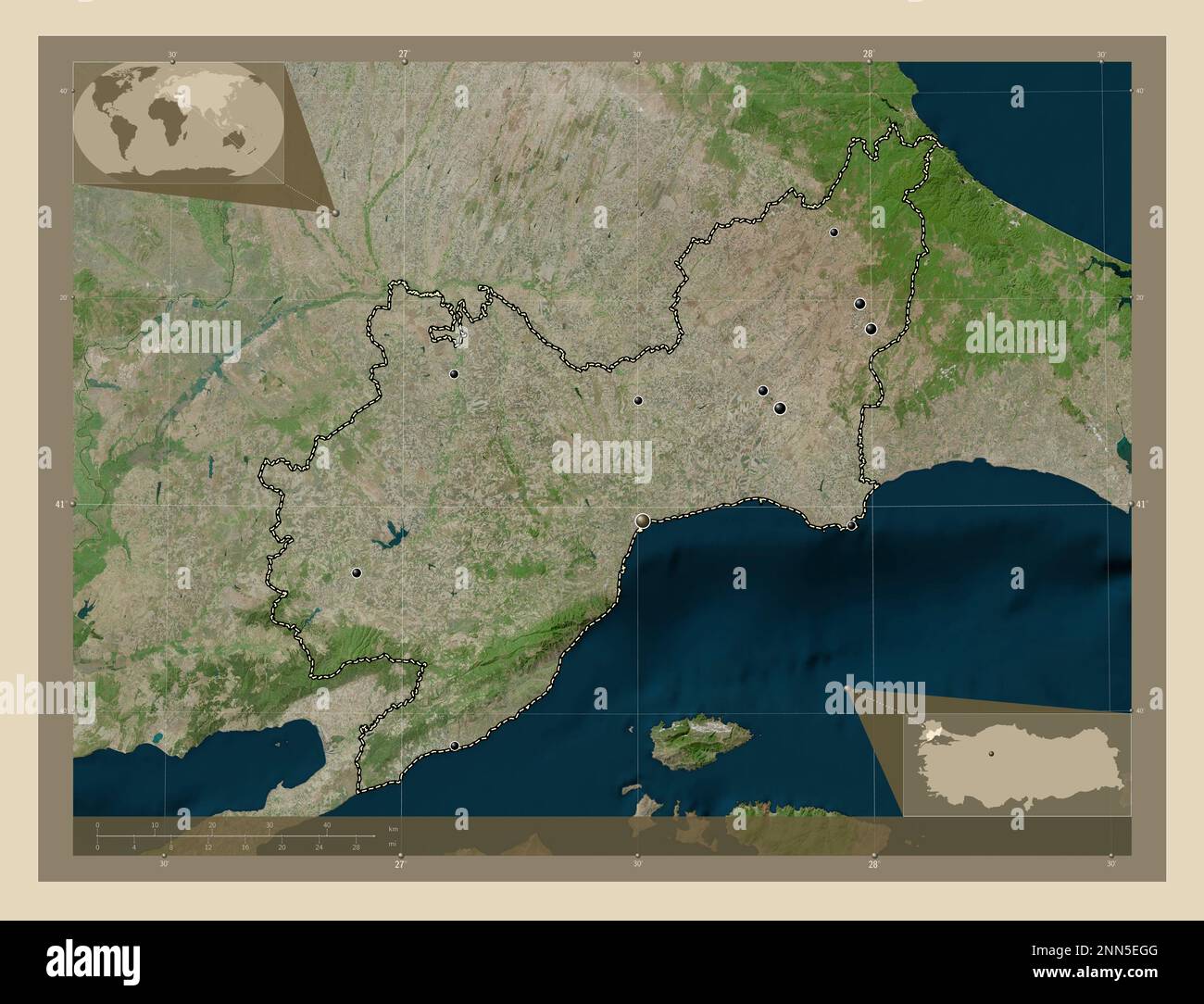 Tekirdag, province of Turkiye. High resolution satellite map. Locations ...