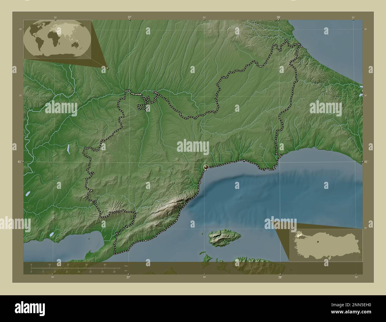 Tekirdag, province of Turkiye. Elevation map colored in wiki style with ...
