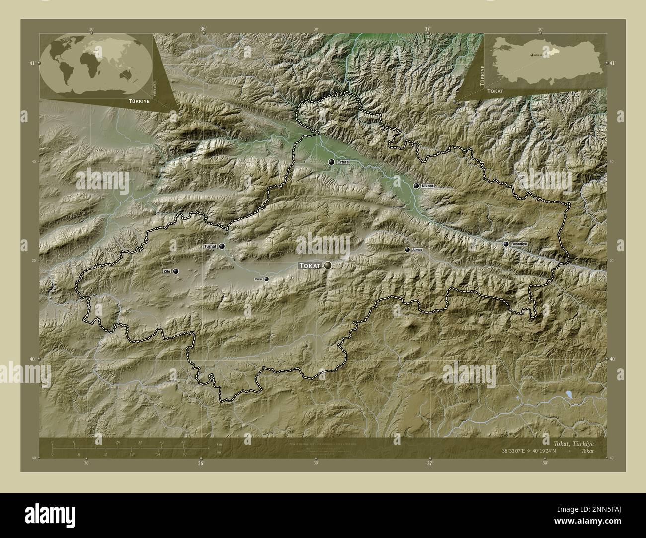 Tokat, province of Turkiye. Elevation map colored in wiki style with ...