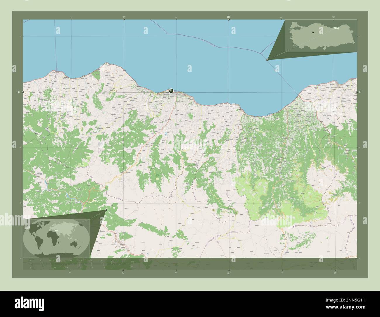 Trabzon, province of Turkiye. Open Street Map. Corner auxiliary ...