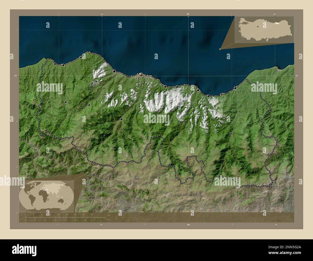Trabzon, province of Turkiye. High resolution satellite map. Locations ...
