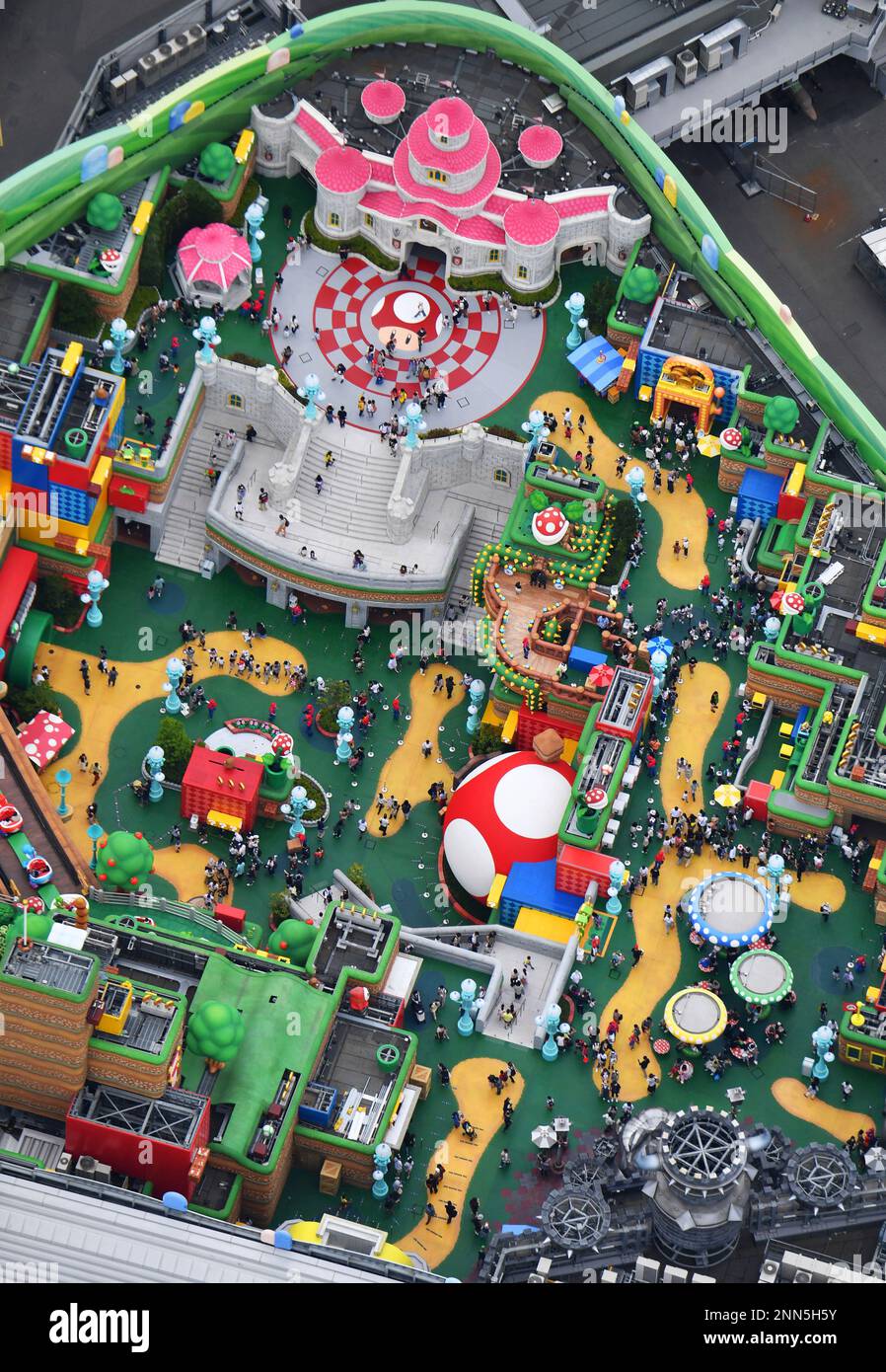 An aerial photo shows Universal Studios Japan (USJ) in Osaka City ...