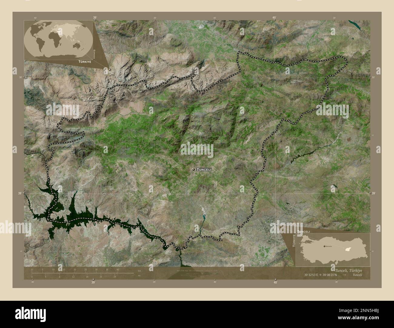 Tunceli, province of Turkiye. High resolution satellite map. Locations ...