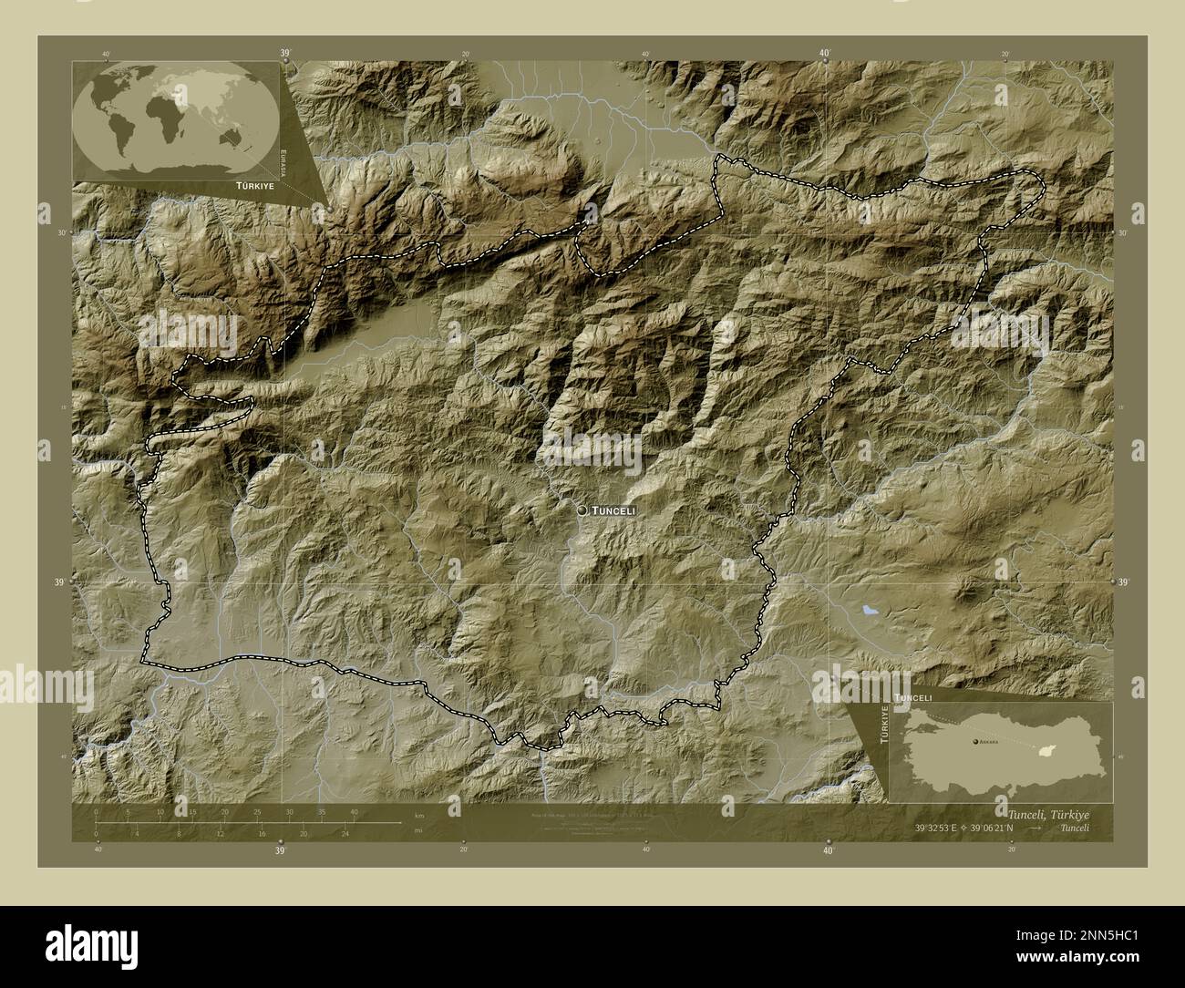 Tunceli, province of Turkiye. Elevation map colored in wiki style with ...