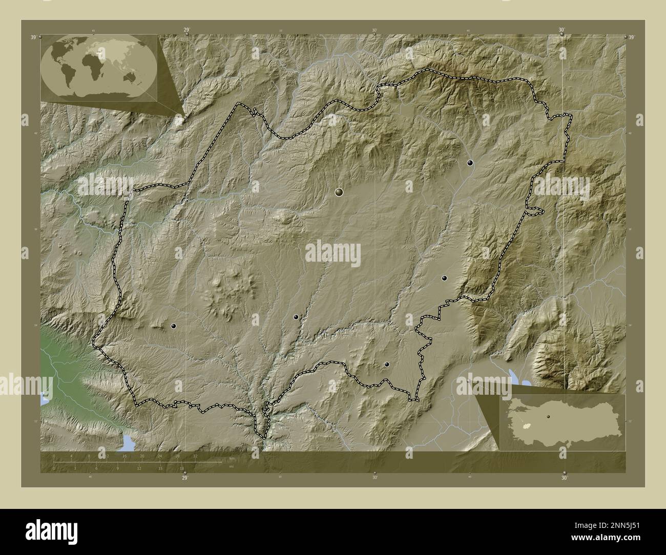 Usak, province of Turkiye. Elevation map colored in wiki style with ...