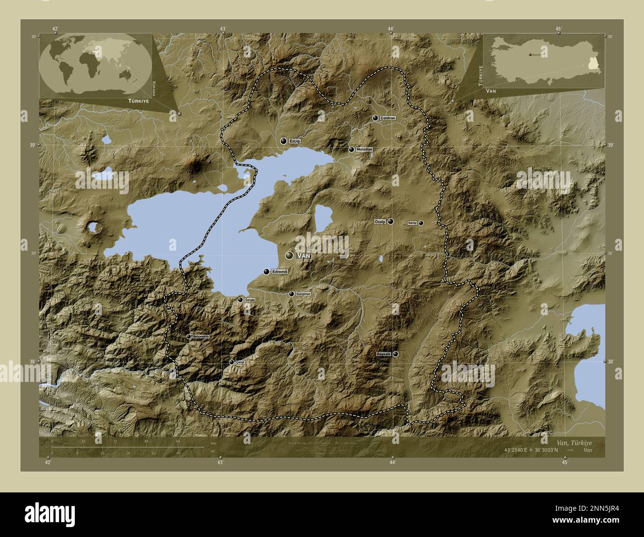 Van, province of Turkiye. Elevation map colored in wiki style with ...