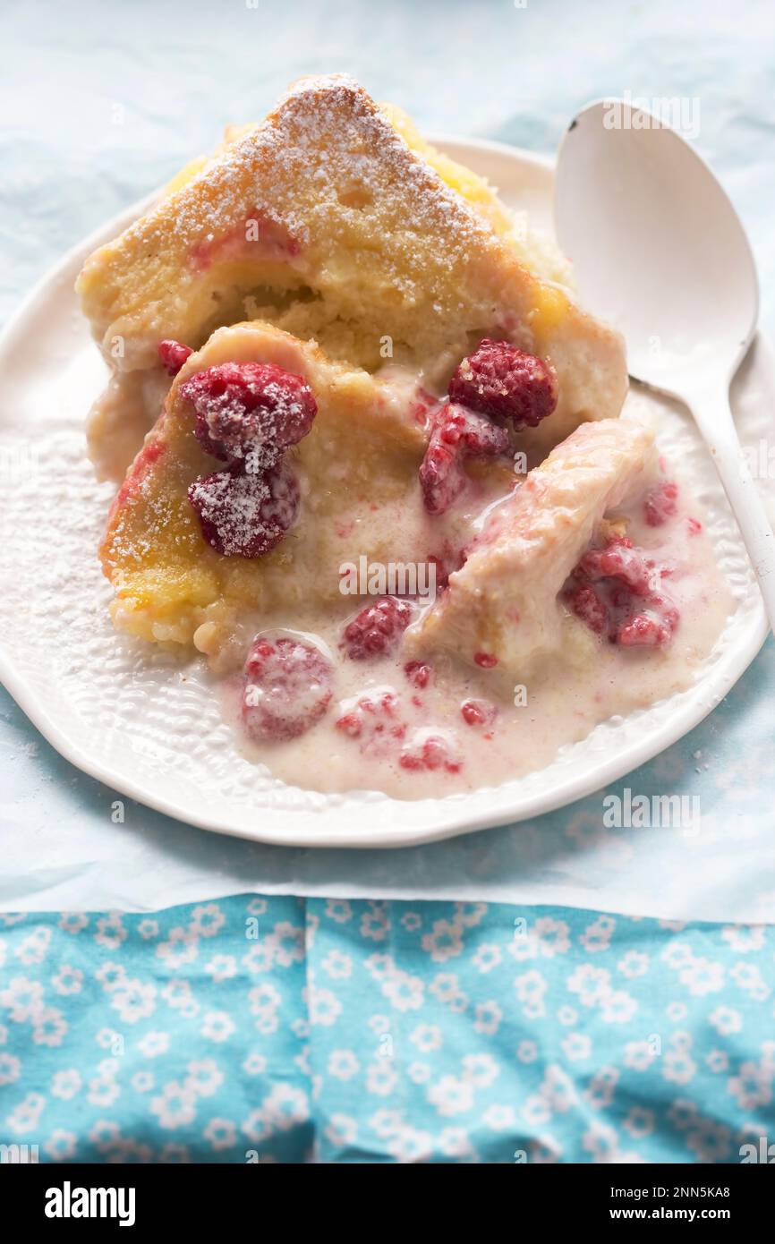 Bread and butter pudding with lemon curd, vanilla custard and ...