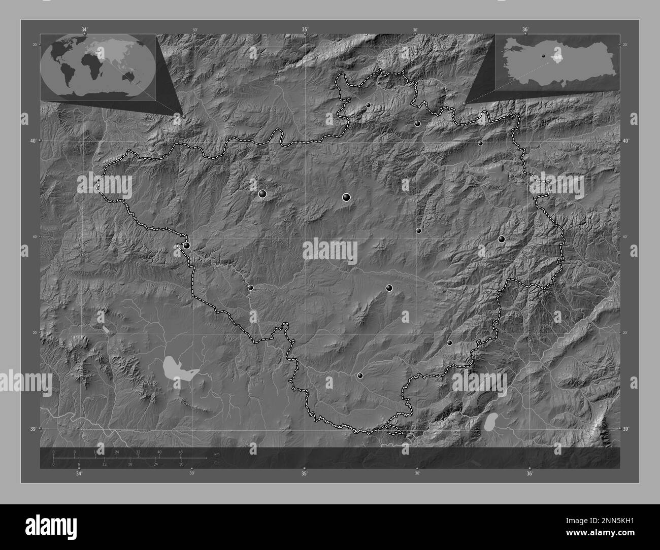 Yozgat, province of Turkiye. Bilevel elevation map with lakes and ...