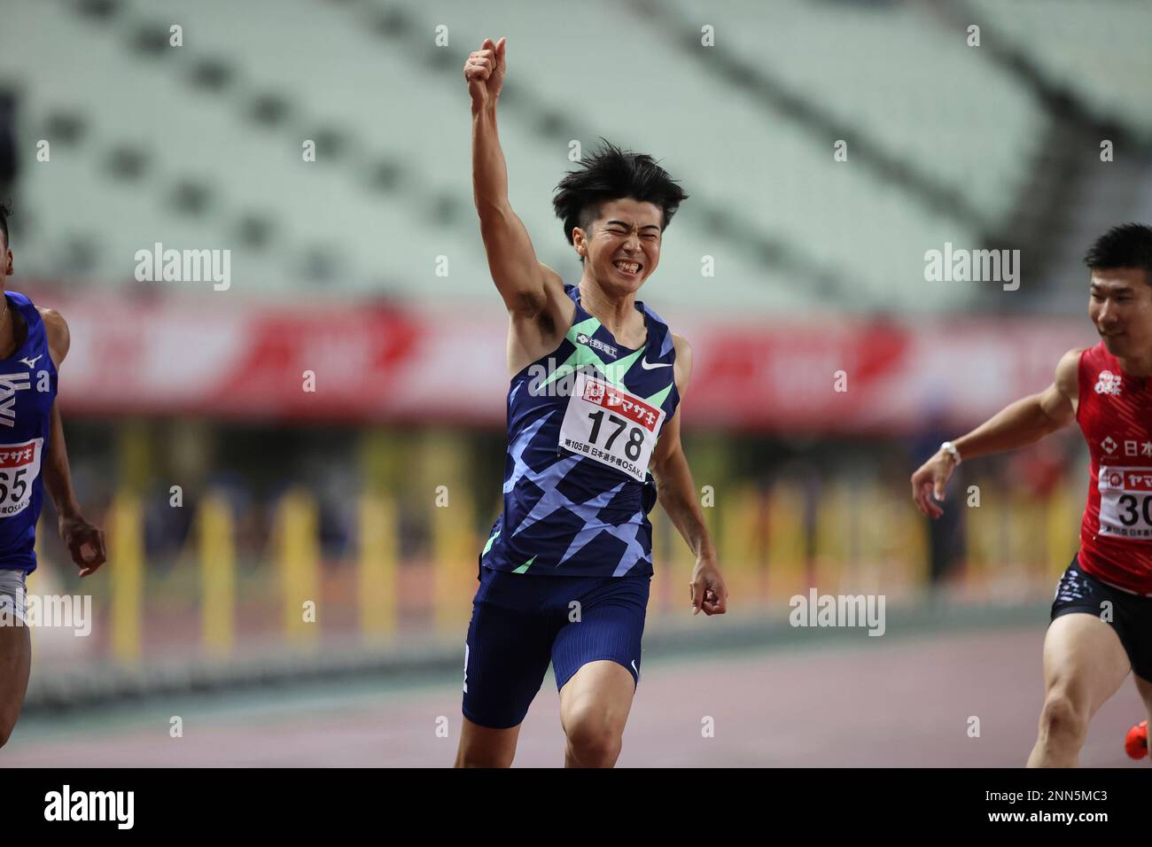 Shuhei Tada (178) competes in the men's 100-meter final of the JAAF ...