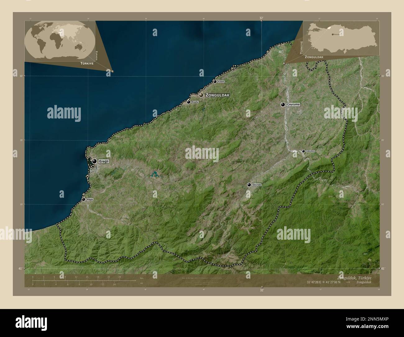 Zonguldak, province of Turkiye. High resolution satellite map ...
