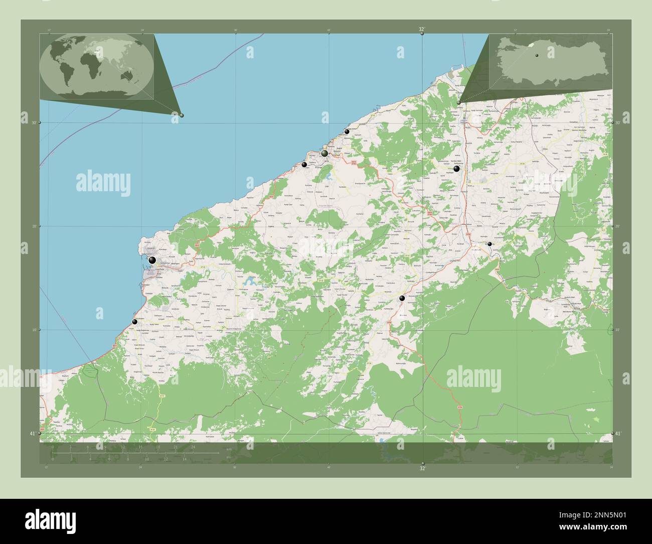 Zonguldak, province of Turkiye. Open Street Map. Locations of major ...