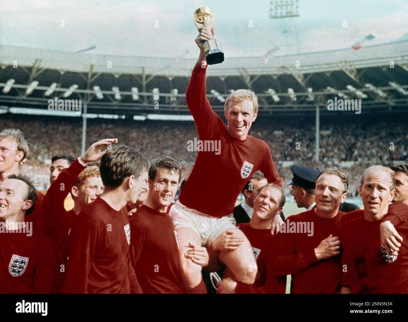 FILE - In this July 30, 1966 file photo, England's soccer captain Bobby ...