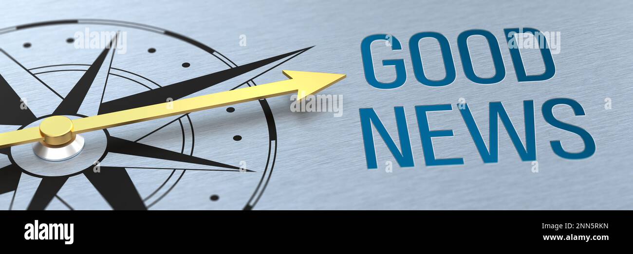 Compass needle pointing to the words Good news - 3d rendering Stock ...