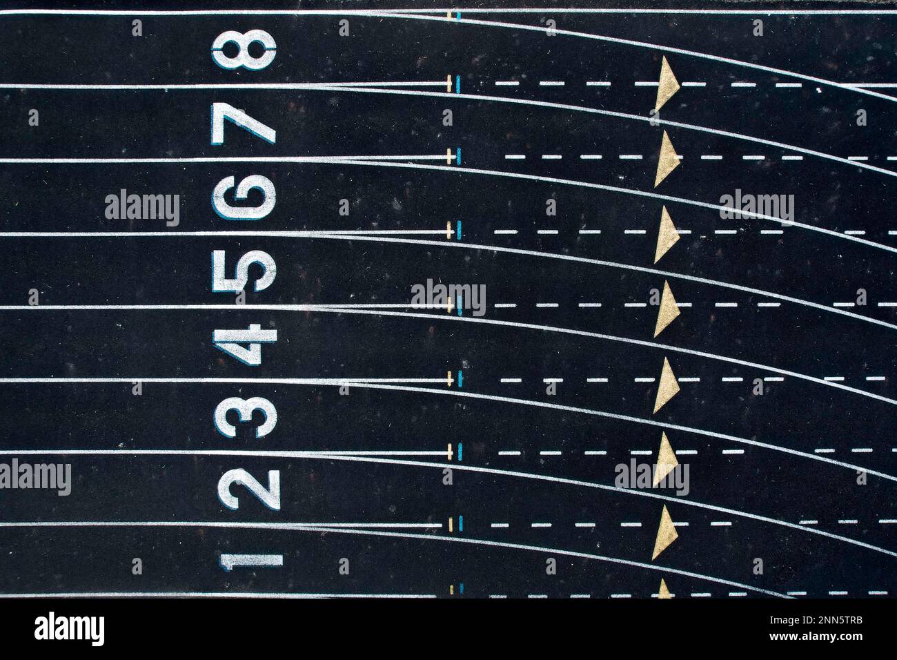 An aerial view of the track lanes at Silke Field on the campus of ...