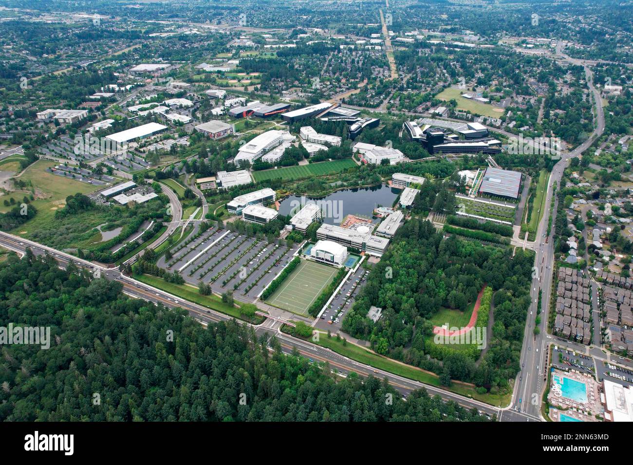 An aerial view of the Nike World Headquarters, Tuesday, June 22, 2021 ...