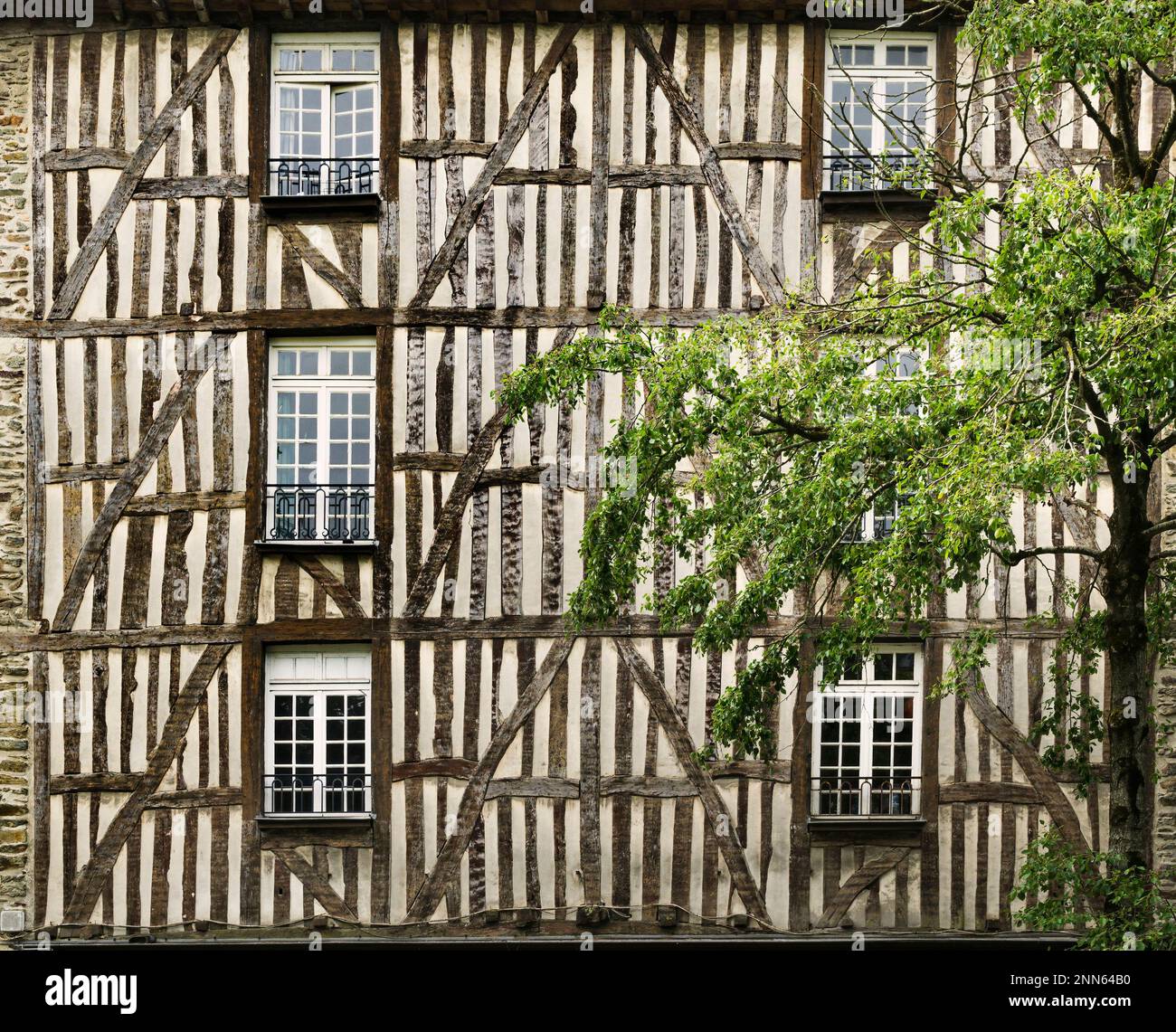Facade of a typical medieval half-timbered house in the French city of ...