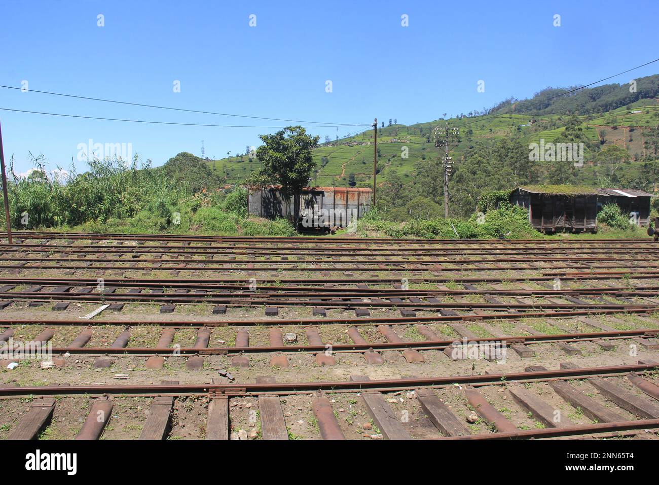 Image of railway with old train box, Railway station Stock Photo - Alamy
