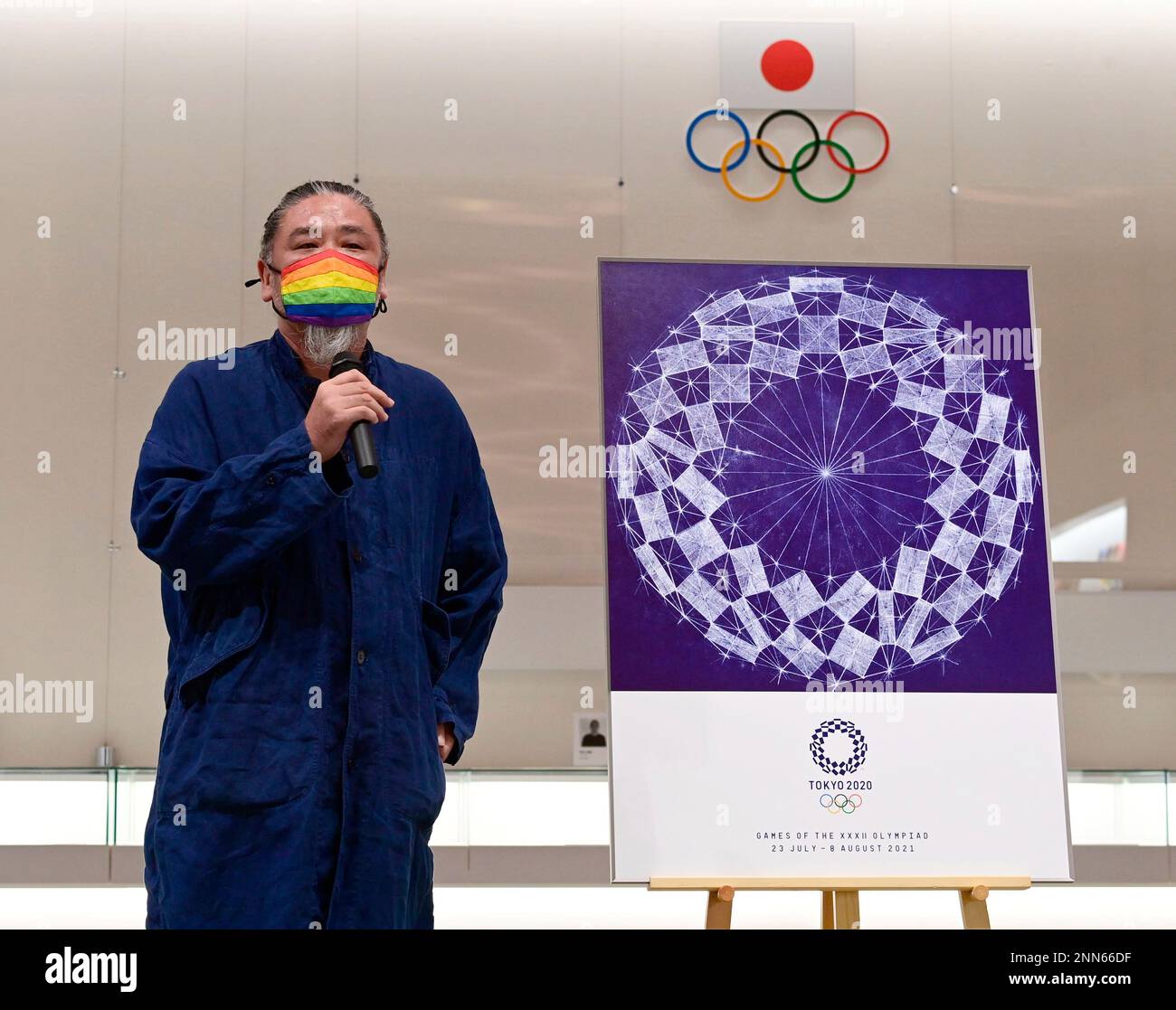 Tokolo Asao , a designer of Olympic and Paralympic emblems introduces ...