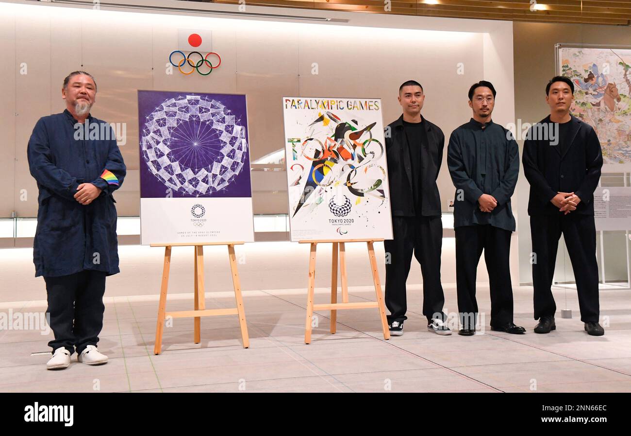 Tokolo Asao (L), a designer of Olympic and Paralympic emblems and ...