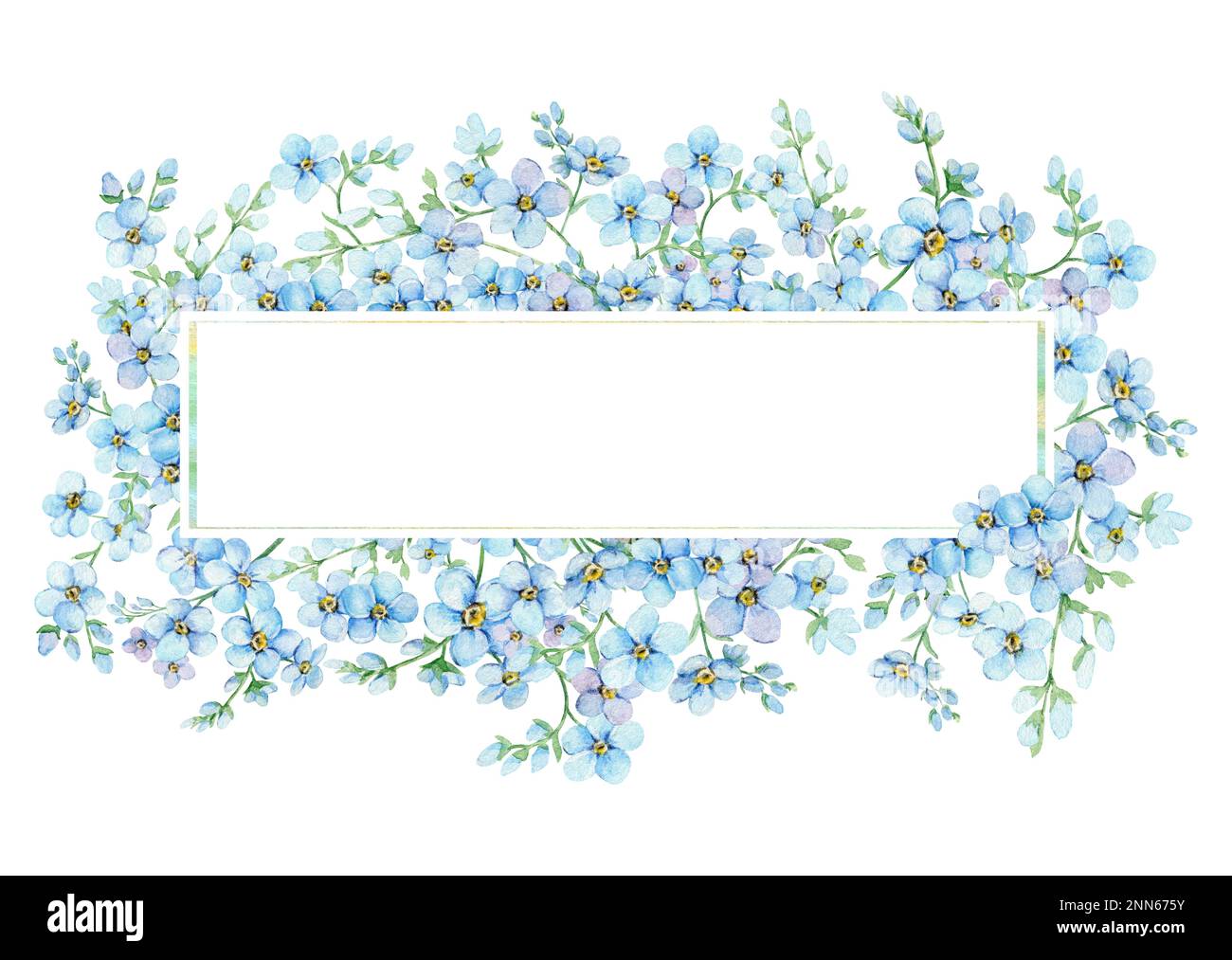 Watercolor Forget-Me-Nots wreath. Greenery Floral frame. Hand drawn ...