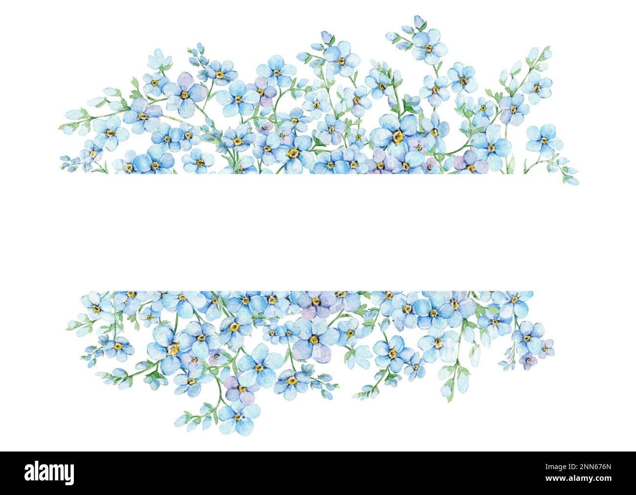 Watercolor Forget-Me-Nots wreath. Greenery Floral frame. Hand drawn ...