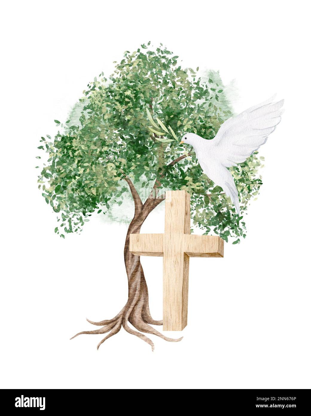 Watercolor christian illustration Jesus Christ is risen, wooden cross ...