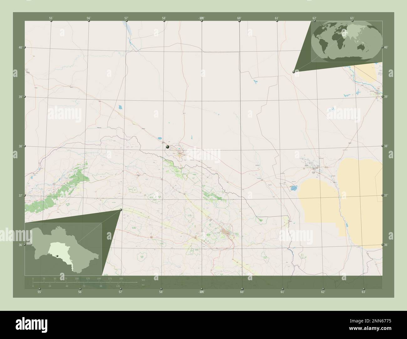 Ahal, province of Turkmenistan. Open Street Map. Corner auxiliary ...