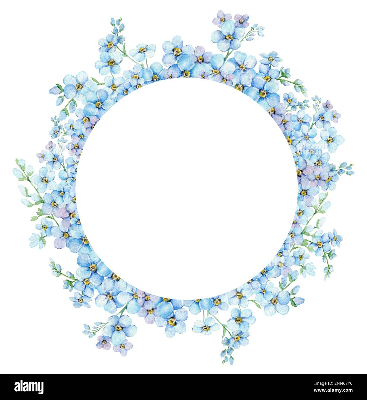Watercolor Forget-Me-Nots wreath. Greenery Floral frame. Hand drawn ...