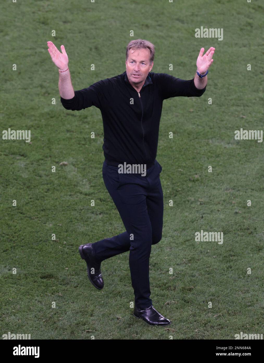 Denmark's managaer Kasper Hjulmand celebrates victory after the Euro ...