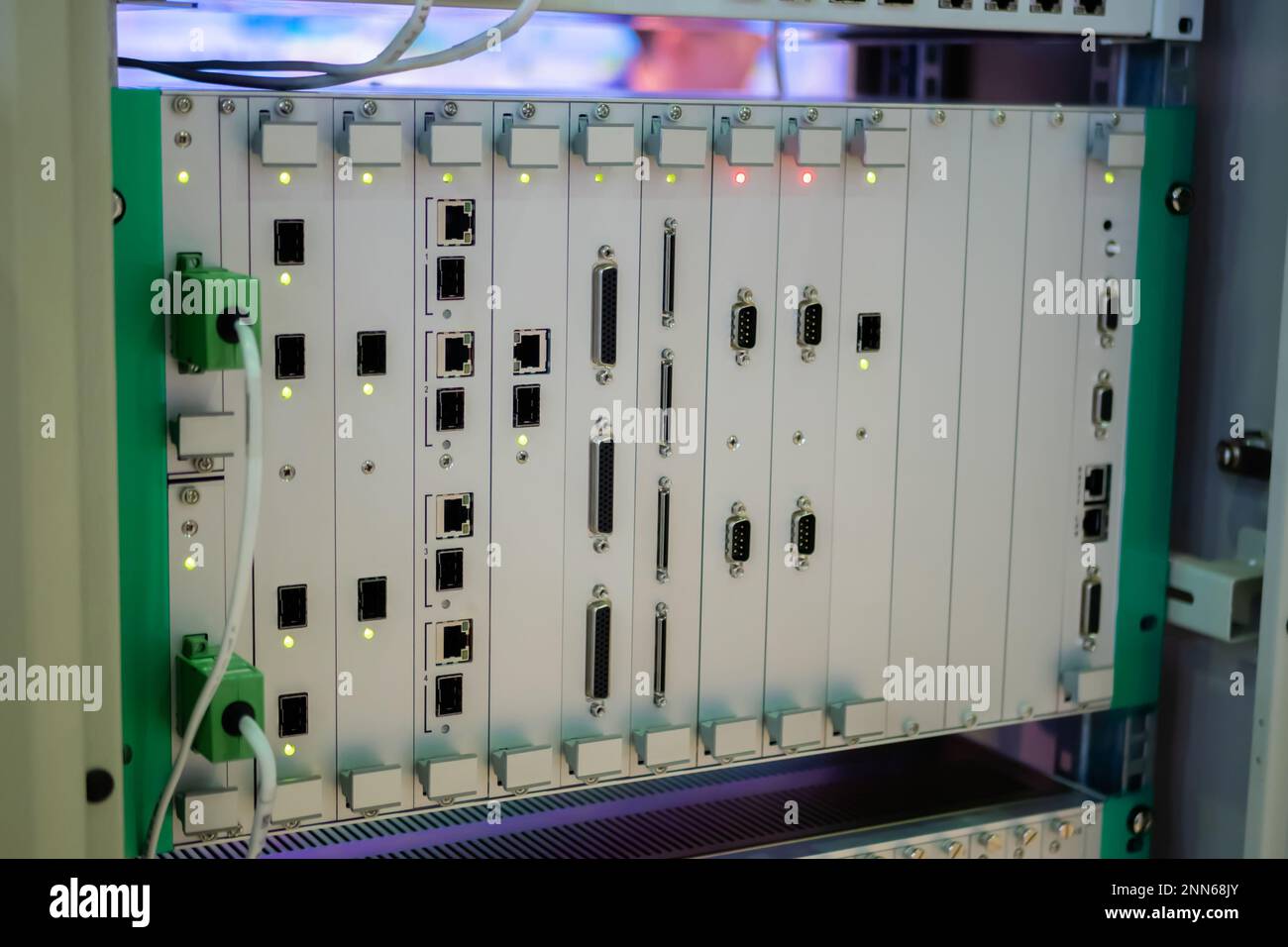 Telecommunication technology equipment - fiber optic cables and switch ...