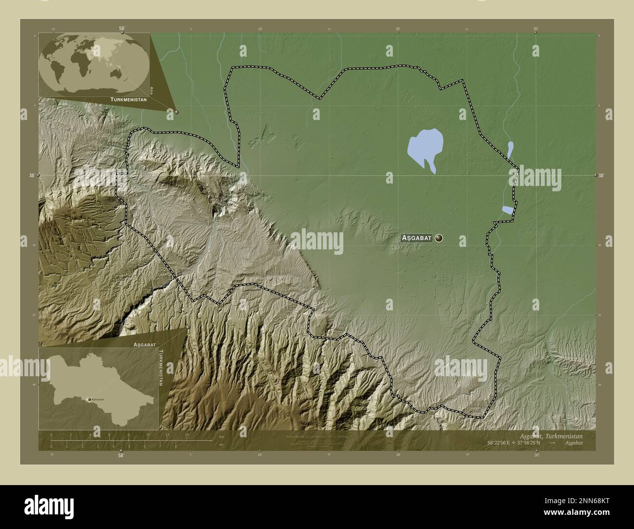 Asgabat, independent city of Turkmenistan. Elevation map colored in ...