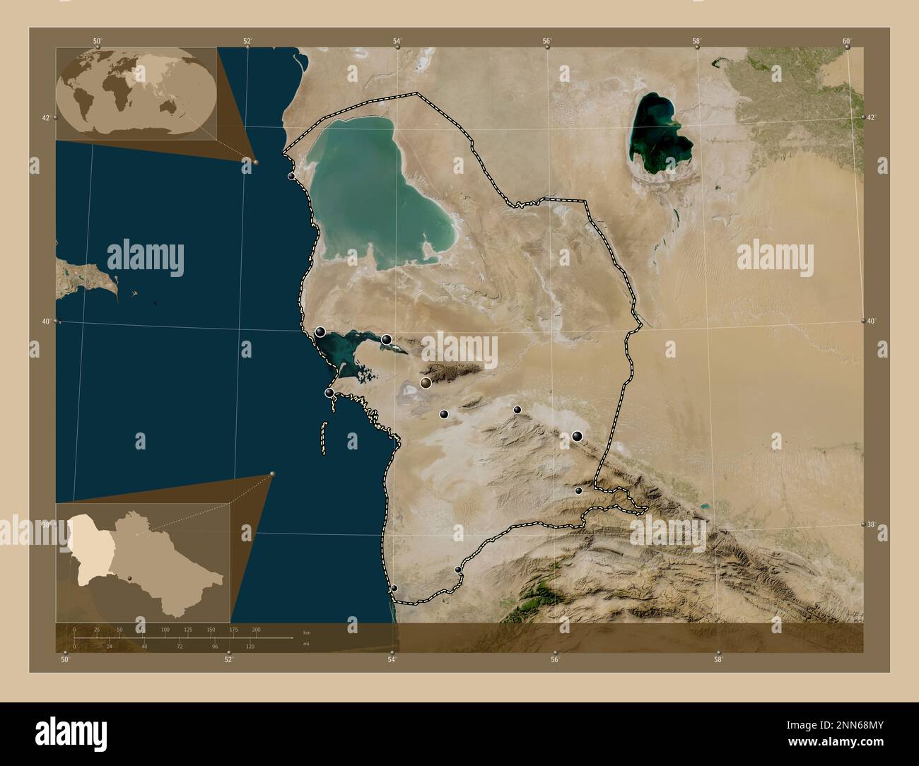 Balkan, province of Turkmenistan. Low resolution satellite map ...