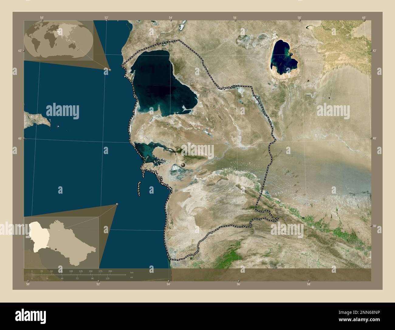 Balkan, province of Turkmenistan. High resolution satellite map. Corner auxiliary location maps ...