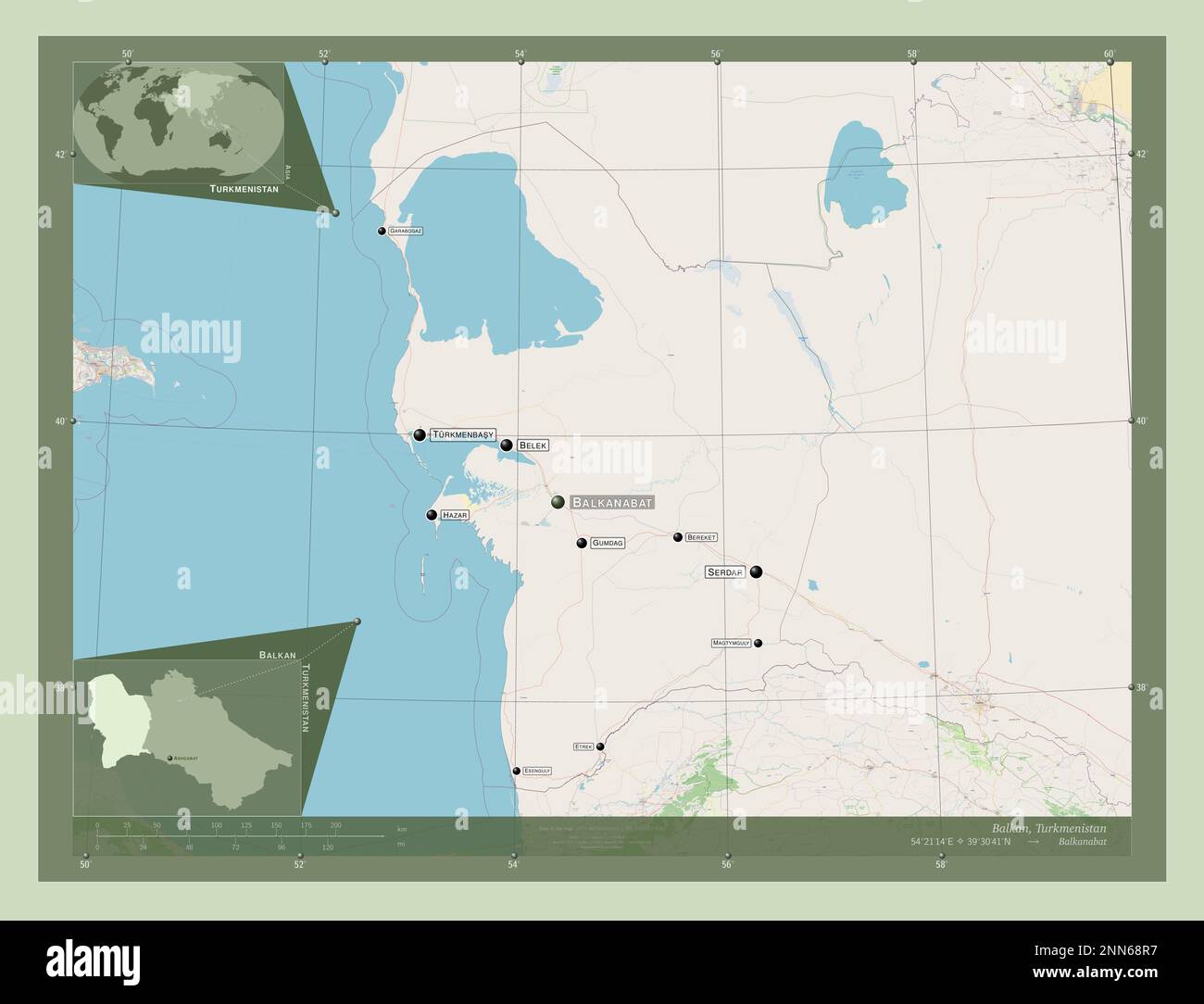 Balkan, province of Turkmenistan. Open Street Map. Locations and names ...